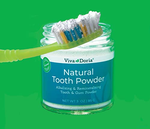 Viva Doria Natural Tooth Powder | Remineralizing Tooth Powder | Natural Teeth Whitening Powder | Toothpaste Power | Breath Freshener | Refreshing Mint Flavor | 3 Oz Glass Jar