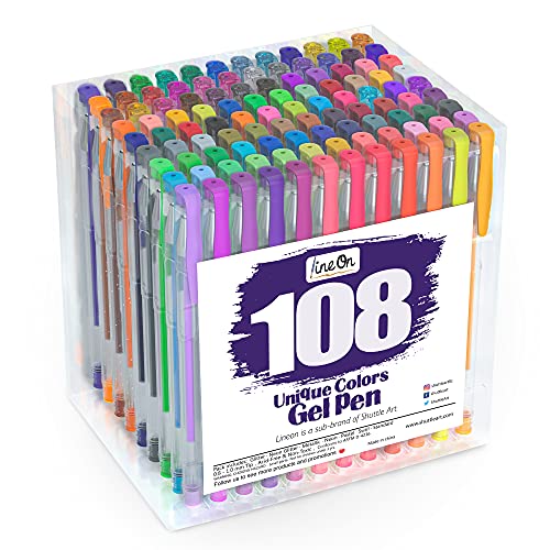 Lineon Gel Pens 108 Colours Gel Pen Set for Adult Colouring Books Art Markers