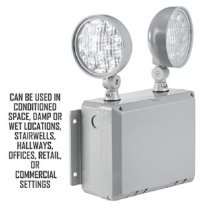 Compass CU2WG Emergency Lights for Power Failure with 2 Adjustable LED Lamp Heads, 90-Minute Run Time, Commercial Grade UL924 Wet Location Remote Capable, 120-277V, Grey