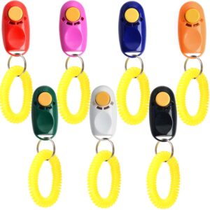 coolrunner 7pcs 7 color universal animal pet dog training clicker with wrist bands strap, assorted color dog clickers for pet dog training & obedience aid