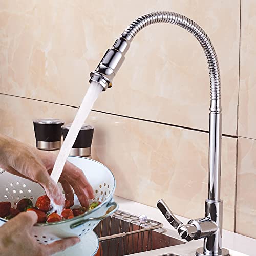 Inchant Single Lever Flexible Pull Out Kitchen Water Tap Sink Faucet Single-Tube Cold Water Basin Taps Vanity Vessel Faucets Deck Mount Chrome Finish