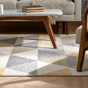 Well Woven Isometry Gold & Grey Modern Geometric Triangle Pattern (5'3" x 7'3") Area Rug Soft Shed Free Easy to Clean Stain Resistant