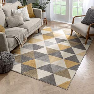 Well Woven Isometry Gold & Grey Modern Geometric Triangle Pattern (5'3" x 7'3") Area Rug Soft Shed Free Easy to Clean Stain Resistant