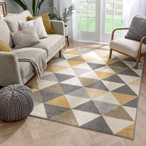 well woven isometry gold & grey modern geometric triangle pattern (5'3" x 7'3") area rug soft shed free easy to clean stain resistant