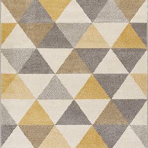 Well Woven Isometry Gold & Grey Modern Geometric Triangle Pattern (5'3" x 7'3") Area Rug Soft Shed Free Easy to Clean Stain Resistant