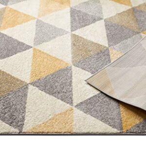 Well Woven Isometry Gold & Grey Modern Geometric Triangle Pattern (5'3" x 7'3") Area Rug Soft Shed Free Easy to Clean Stain Resistant