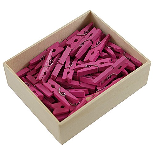 JAM PAPER Wood Clip Clothespins - Medium - 1 1/8 Inch - Fuchsia Pink - 50 Clothes Pins/Pack