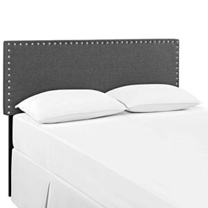 Modway Phoebe Linen Fabric Upholstered Full Headboard in Gray with Nailhead Trim