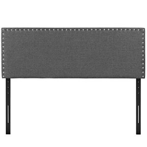 Modway Phoebe Linen Fabric Upholstered Full Headboard in Gray with Nailhead Trim