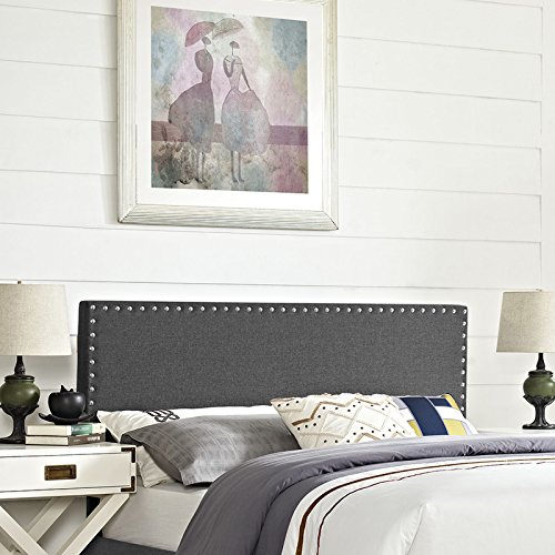 Modway Phoebe Linen Fabric Upholstered Full Headboard in Gray with Nailhead Trim