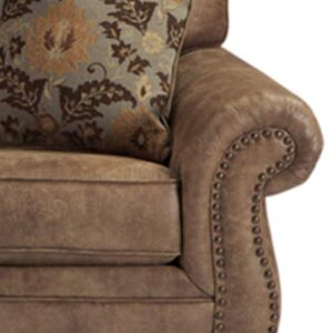 Signature Design by Ashley Larkinhurst Faux Leather Queen Sofa Sleeper with Nailhead Trim and 2 Accent Pillows, Brown