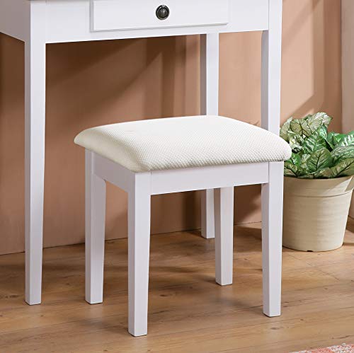 Roundhill Furniture Moniya White Wood Vanity Table and Stool Set (3415WH) Medium