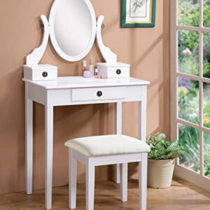 Roundhill Furniture Moniya White Wood Vanity Table and Stool Set (3415WH) Medium