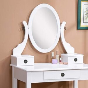 Roundhill Furniture Moniya White Wood Vanity Table and Stool Set (3415WH) Medium