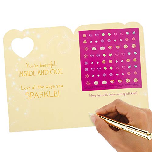 Hallmark Birthday Greeting Card for Kids (Disney Princess Earring Stickers)