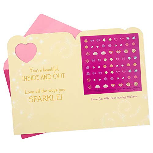 Hallmark Birthday Greeting Card for Kids (Disney Princess Earring Stickers)