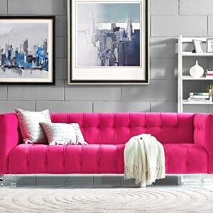 Tov Furniture The Bea Collection Modern Style Velvet Upholstered Living Room Sofa with Lucite Legs, Pink