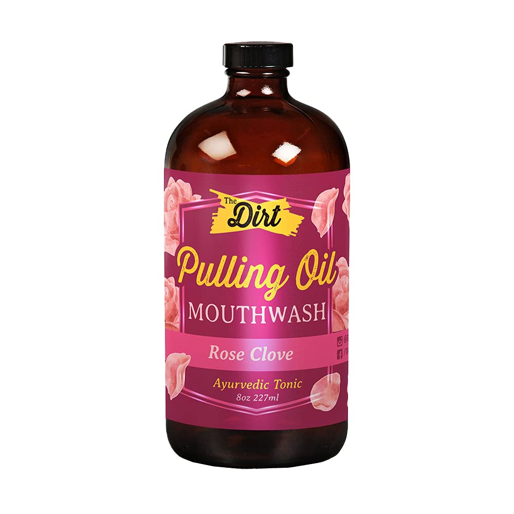 The Dirt Gluten Free Oil Pulling Mouthwash - Dental Tonic with Essential Oils for Bad Breath, Non-GMO (Luscious Rose, Clove & Mint, 8 Ounce)