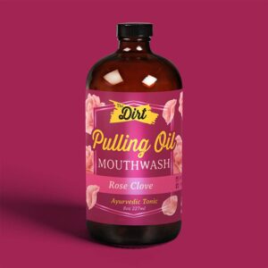 The Dirt Gluten Free Oil Pulling Mouthwash - Dental Tonic with Essential Oils for Bad Breath, Non-GMO (Luscious Rose, Clove & Mint, 8 Ounce)