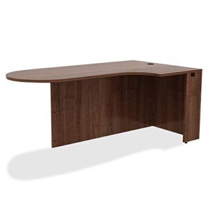 lorell essentials peninsula desk, walnut laminate