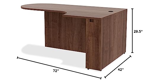 Lorell Essentials Peninsula Desk, Walnut Laminate