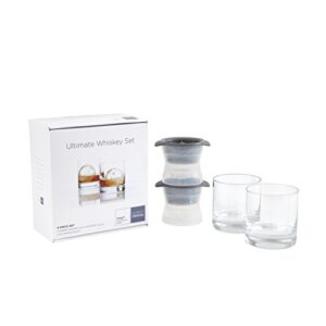 schott zwiesel ultimate whiskey with 2 double old fashioned bar/cocktail glasses paired with 2 large sphere ice molds, clear