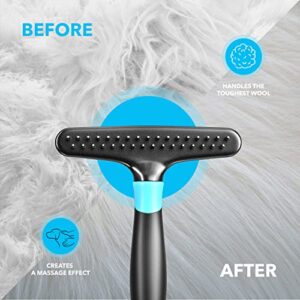 Dog rake deshedding dematting Brush Comb - Undercoat rake for Dogs, Cats, matted, Short,Long Hair Coats - Brush for Shedding, Double Row Stainless Steel pins - Reduce Shedding by 90% (Blue)