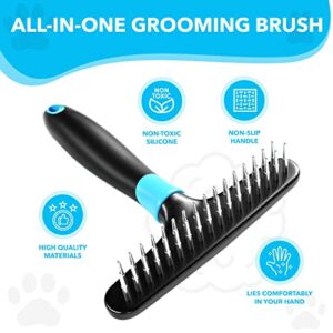 Dog rake deshedding dematting Brush Comb - Undercoat rake for Dogs, Cats, matted, Short,Long Hair Coats - Brush for Shedding, Double Row Stainless Steel pins - Reduce Shedding by 90% (Blue)