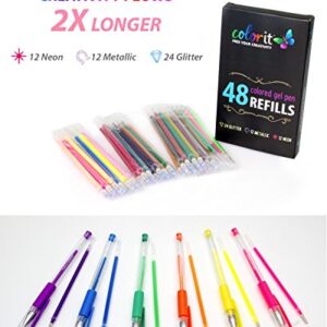 ColorIt 48 Gel Pen Ink Refills for Glitter, Metallic, and Neon - Color Coded for Easy Replacement (Gel)