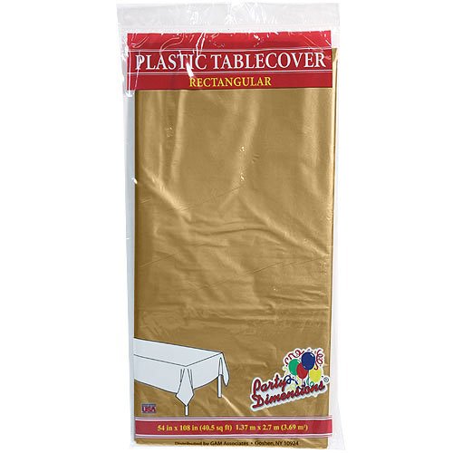 Plastic Party Tablecloths - Disposable, Rectangular Tablecovers - 4 Pack - Gold - By Party Dimensions