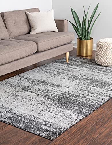 Unique Loom Del Mar Collection Area Rug - Lucille (5' 3" x 8' Rectangle, Dark Gray/ Ivory)