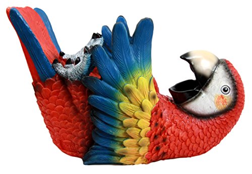 Ebros Gift Tropical Rio Rainforest Red Scarlet Macaw Parrot Wine Bottle Holder Caddy Figurine 10.25" Long Kitchen Dining Party Hosting Decor Statue of South American Evergreen Forest Birds