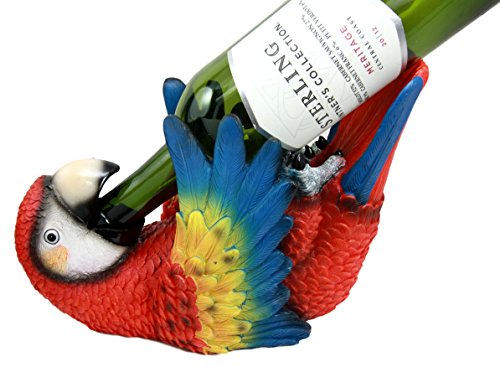 Ebros Gift Tropical Rio Rainforest Red Scarlet Macaw Parrot Wine Bottle Holder Caddy Figurine 10.25" Long Kitchen Dining Party Hosting Decor Statue of South American Evergreen Forest Birds