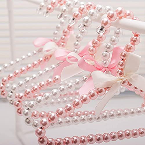 BUUEERR 5 Pack Pearl Beads Metal Elegant Rosette Clothes Hangers for Kids Children Pet Dog (Pink)