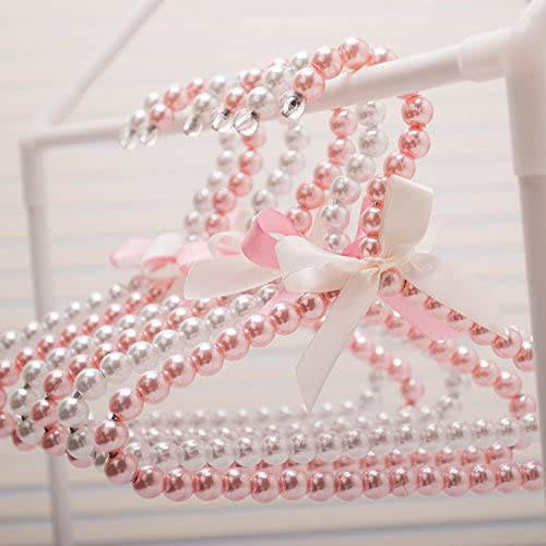 BUUEERR 5 Pack Pearl Beads Metal Elegant Rosette Clothes Hangers for Kids Children Pet Dog (Pink)