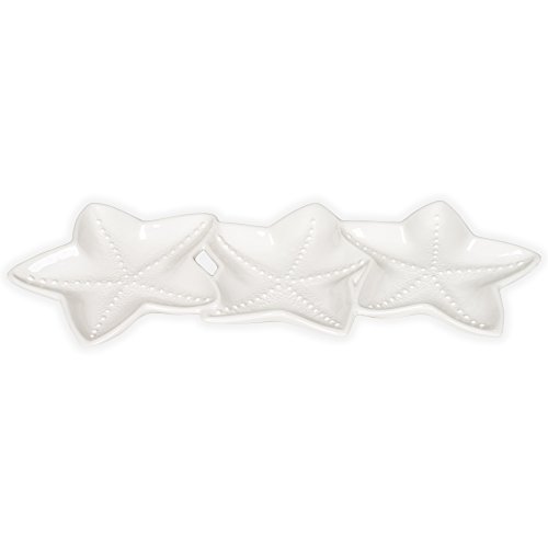 White Starfish Triple Serving Platter Dish 16 Inches Ceramic