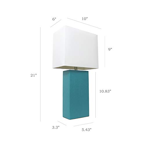 Elegant Designs LC2000-TEL-2PK 2 Pack Modern Leather Table Lamps with White Fabric Shades, Teal