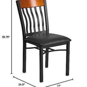 Flash Furniture 2 Pk. Eclipse Series Vertical Back Black Metal and Cherry Wood Restaurant Chair with Black Vinyl Seat