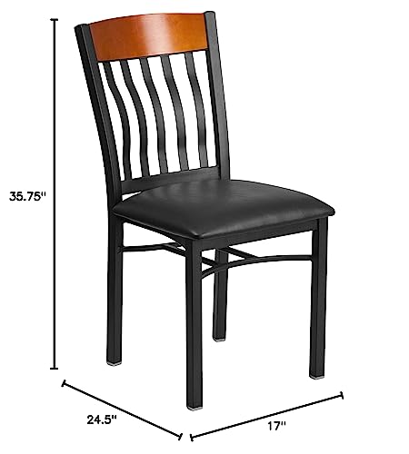 Flash Furniture 2 Pk. Eclipse Series Vertical Back Black Metal and Cherry Wood Restaurant Chair with Black Vinyl Seat