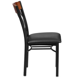 Flash Furniture 2 Pk. Eclipse Series Vertical Back Black Metal and Cherry Wood Restaurant Chair with Black Vinyl Seat