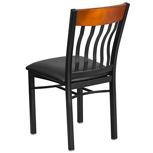 Flash Furniture 2 Pk. Eclipse Series Vertical Back Black Metal and Cherry Wood Restaurant Chair with Black Vinyl Seat