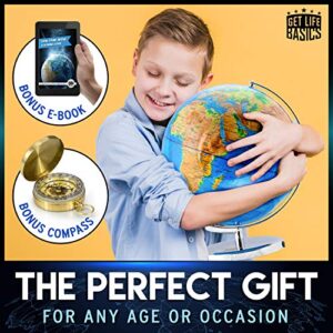 GET LIFE BASICS Illuminated Globe of the World with Stand - 13 Inch Tall 3in1 World Globe, Constellation Globe Night Light, and Globe Lamp with Built-In LED, Easy to Read Texts, and Non-Tip Base