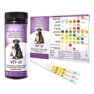 one step pet urine test strips, 50 x urinalysis parameter tests for dogs, cats, vets & animals. accurate testing for veterinarians detects uti, diabetes, bladder, kidney, liver, sg, ph, glucose