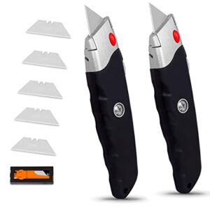 Internet's Best Premium Utility Knife - Set of 2 - Retractable Razor Knife Set - Box Cutter - Rubber Handle