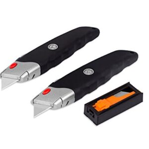 Internet's Best Premium Utility Knife - Set of 2 - Retractable Razor Knife Set - Box Cutter - Rubber Handle