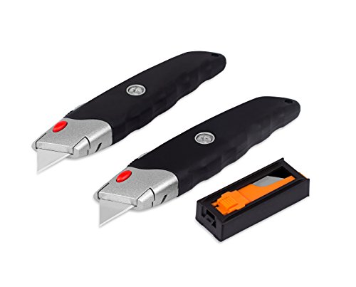 Internet's Best Premium Utility Knife - Set of 2 - Retractable Razor Knife Set - Box Cutter - Rubber Handle