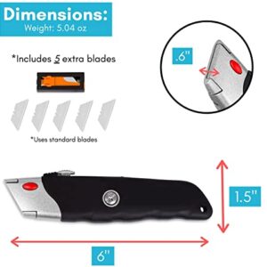 Internet's Best Premium Utility Knife - Set of 2 - Retractable Razor Knife Set - Box Cutter - Rubber Handle