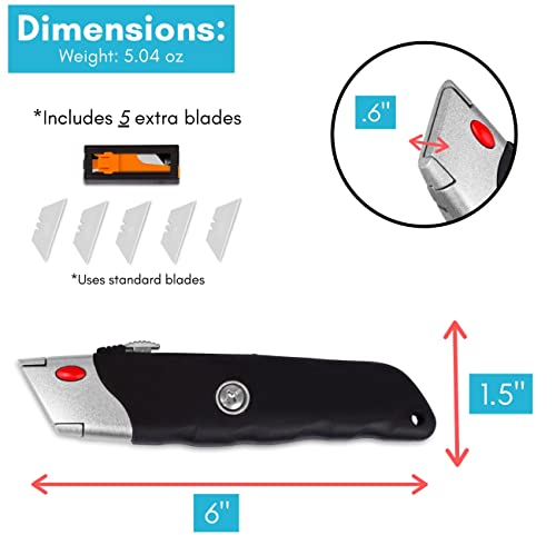 Internet's Best Premium Utility Knife - Set of 2 - Retractable Razor Knife Set - Box Cutter - Rubber Handle