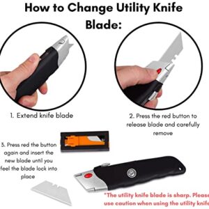 Internet's Best Premium Utility Knife - Set of 2 - Retractable Razor Knife Set - Box Cutter - Rubber Handle