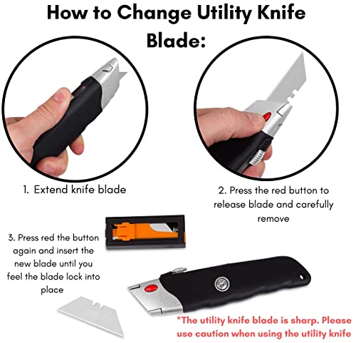 Internet's Best Premium Utility Knife - Set of 2 - Retractable Razor Knife Set - Box Cutter - Rubber Handle